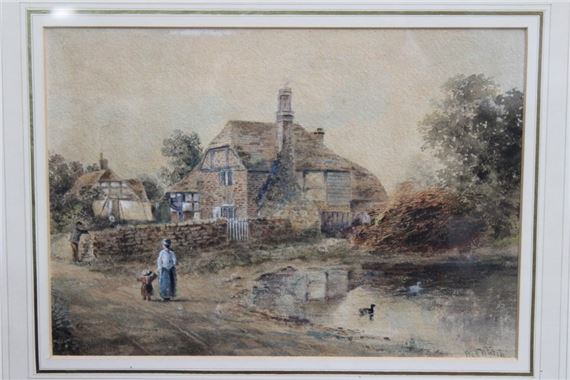 Fred Fitch | figure in a rural lane before cottages | MutualArt