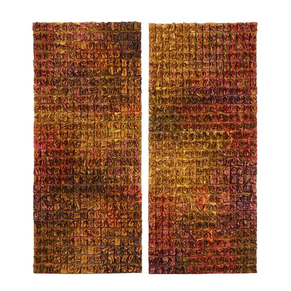Tim Harding | Pair Tim Harding Rouched Silk Wall Hangings | MutualArt