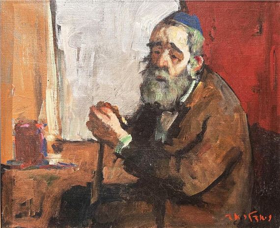 Ed Adler | Ed Adler 1917-1984 (Israeli) Hassidic figure oil on canvas ...