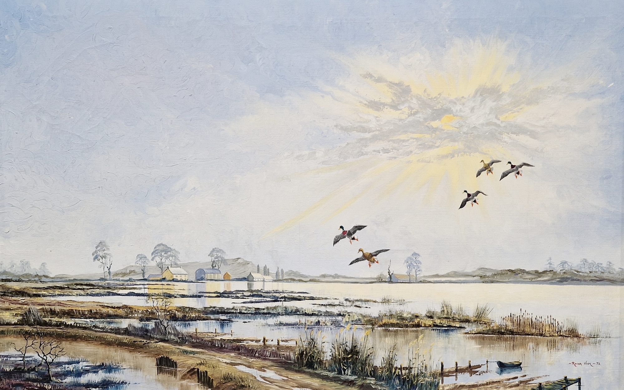Roger Vick | Wetland landscape with duck alighting (72) | MutualArt