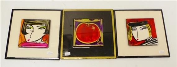 Sharon Peterkin | Three Sharon Peterkin art wall tile paintings | MutualArt