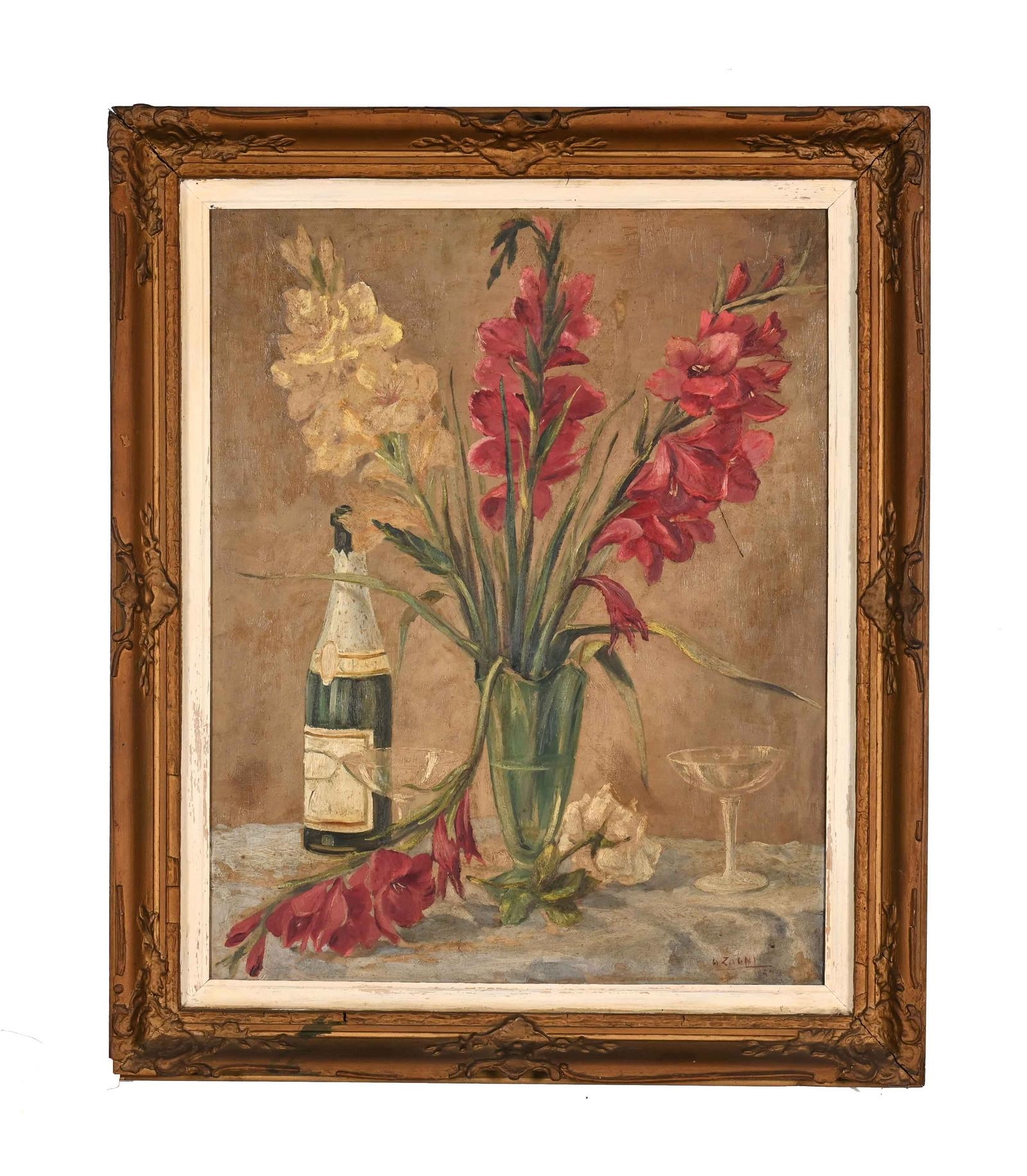 Adelio Zagni Zeelie | Still Life with Flowers and Wine Bottle | MutualArt