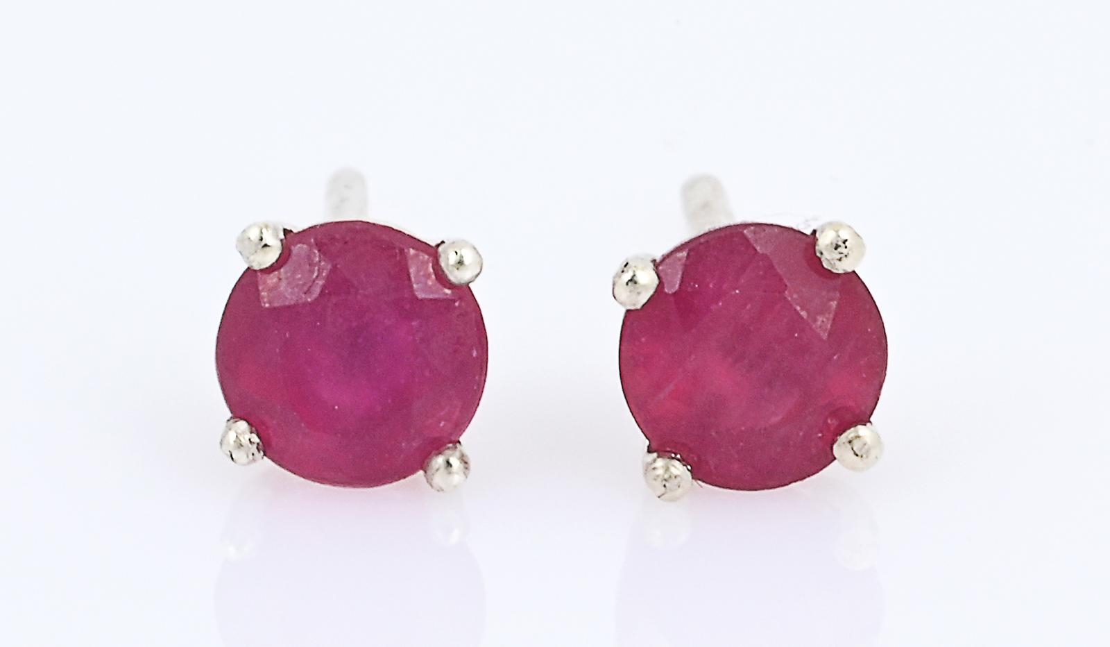 Marc Sterling | Sterling silver ruby pair of stud earrings, prong set ...