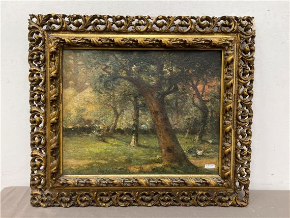 Isidore Meyers | Paysage avec fermière et poules | MutualArt