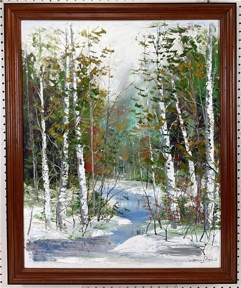 Gaston Petridis | Snowy forest landscape with a stream | MutualArt