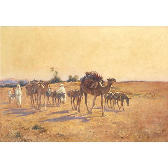 Alexis Auguste Delahogue | CARAVANE AU COUCHER DU SOLEIL | MutualArt