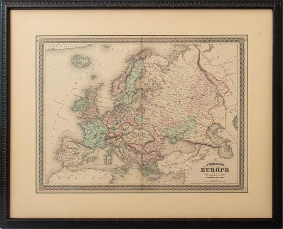 J. Johnson | Johnson's Map of Europe Hand-Colored Engraving | MutualArt