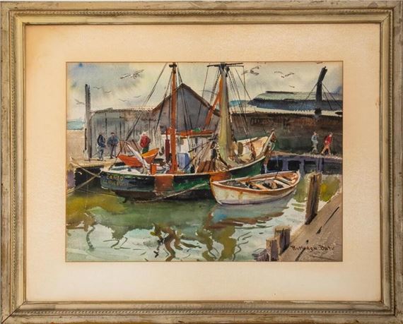 Rutledge Bate | Rutledge Bate Harbor Scene Watercolor on Paper | MutualArt