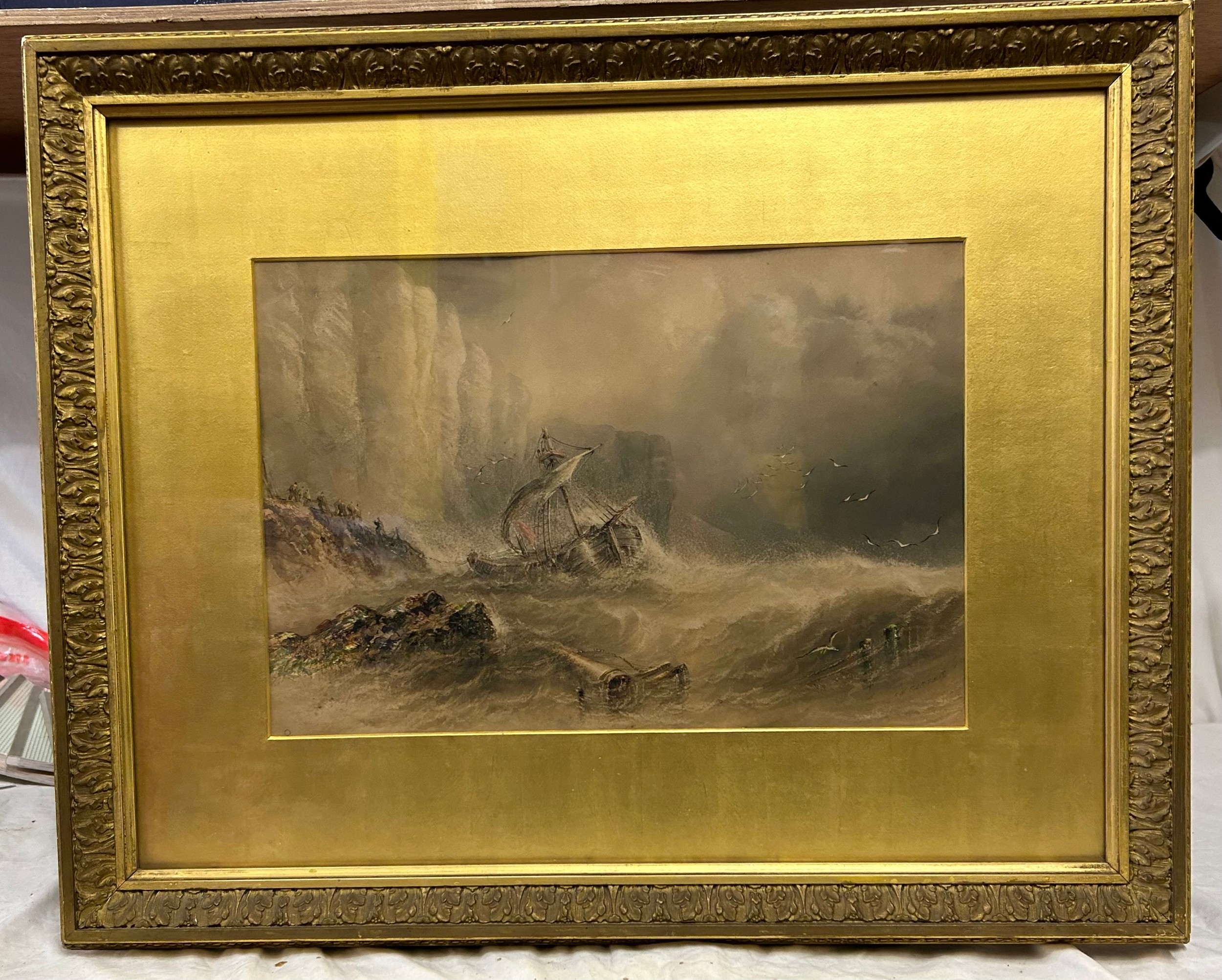 Joseph Newington Carter | A ship wreck in stormy waters (1870) | MutualArt