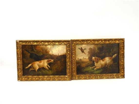 Robert Cleminson | Gun Dogs chasing pheasants (1864) | MutualArt