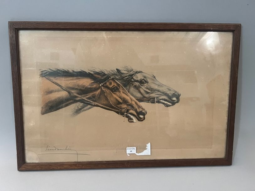 Leon Danchin | Léon Danchin Deux têtes de chevaux de course Gravure en ...