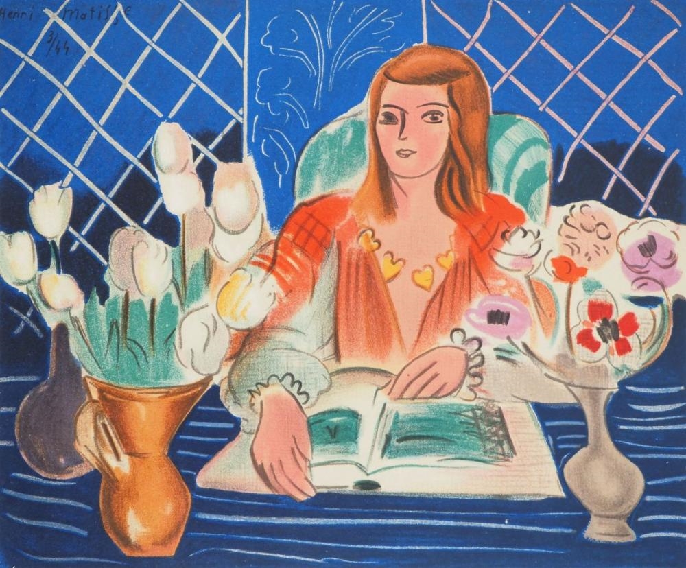 Henri Matisse | Henri MATISSE - Reading on a flowered desk (Tulips and ...