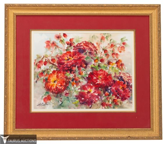 Elliott Eaton | Signed Elliot Eaton Rose Bouquet Watercolor (Circa ...