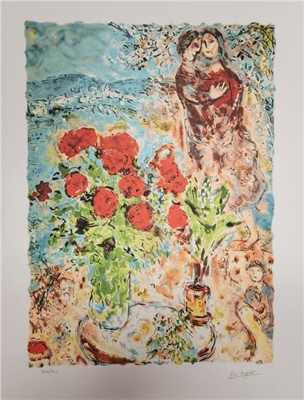 Marc Chagall | Marc Chagall, 'Red Bouquet with Lovers', Facsimile ...
