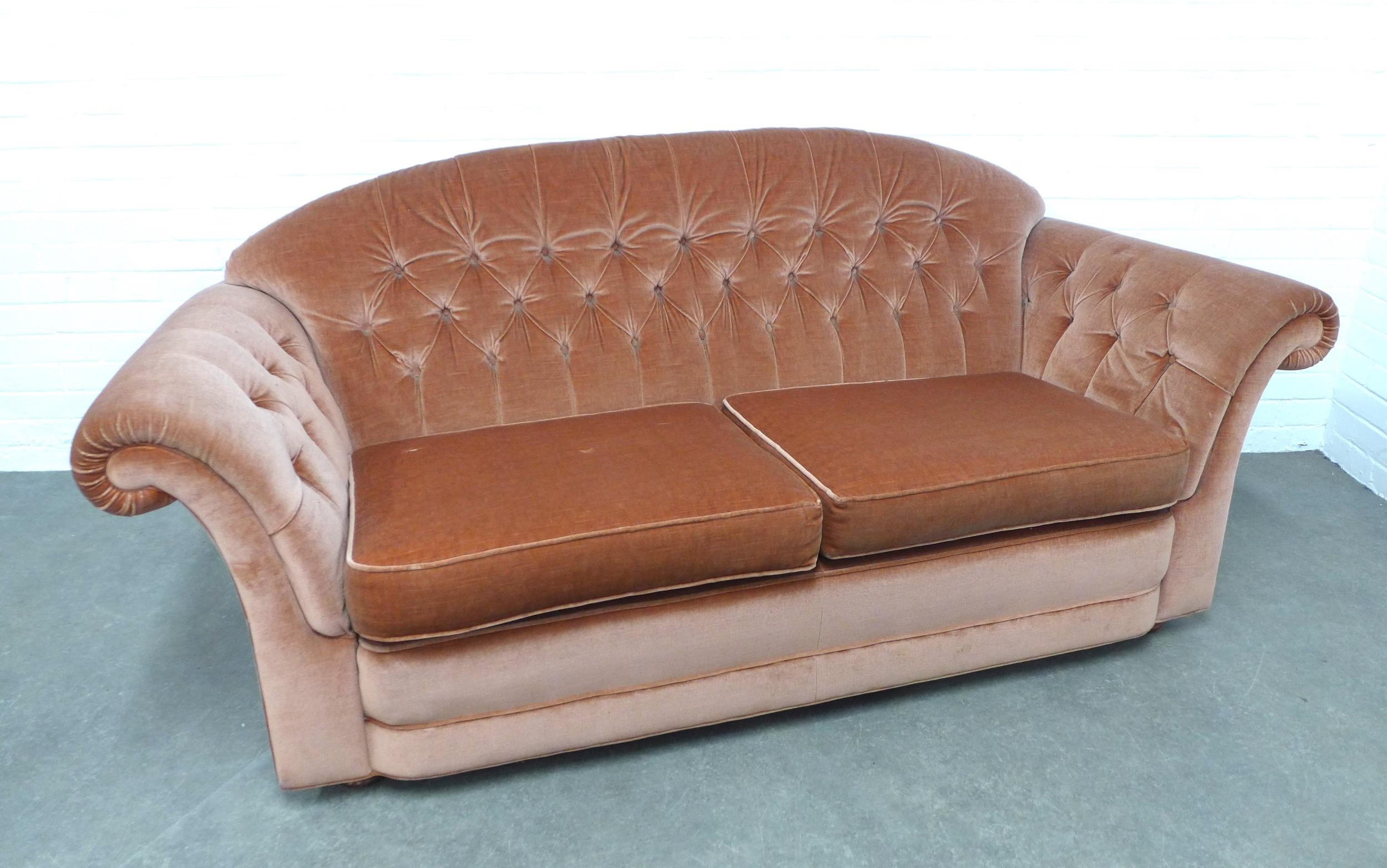 Chesterfield | Pink upholstered Chesterfield style button back sofa ...