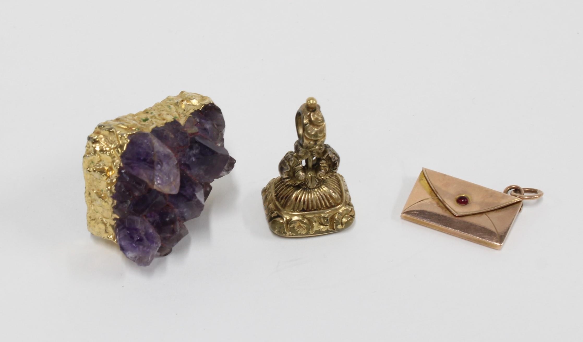An Edwardian | An Edwardian rose coloured and gemset miniature envelope ...