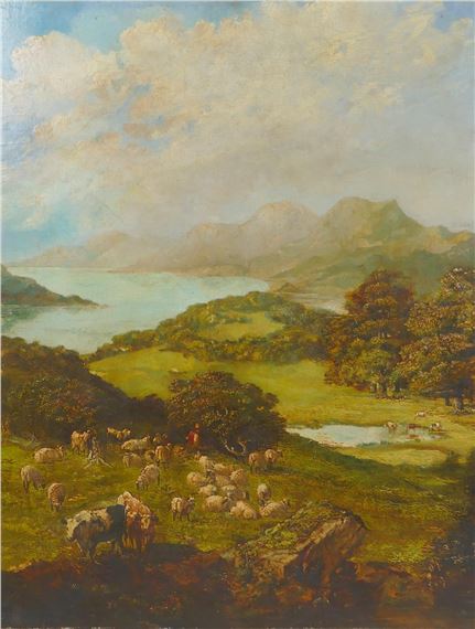 William Henry Prior | lakeland landscape with drover and animals to ...