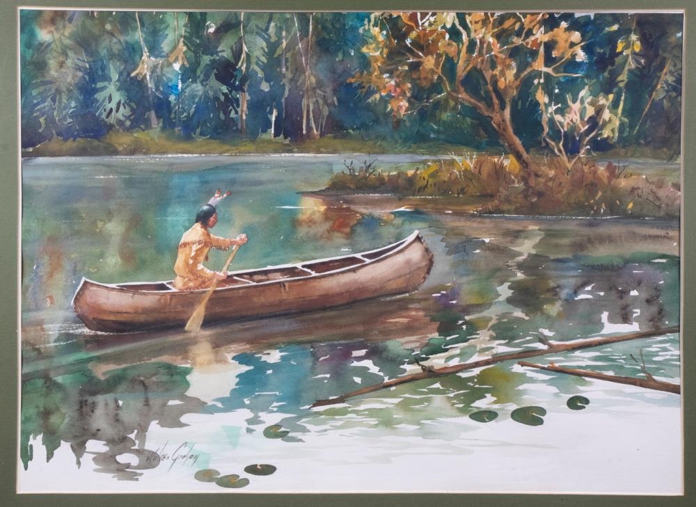 Walter Graham | Native American Paddling His Canoe | MutualArt