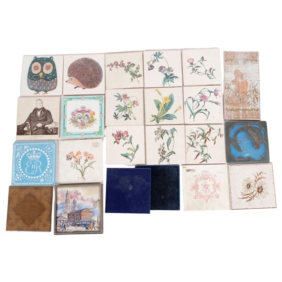 California Faience | German tiles depicting an owl and a hedgehog ...