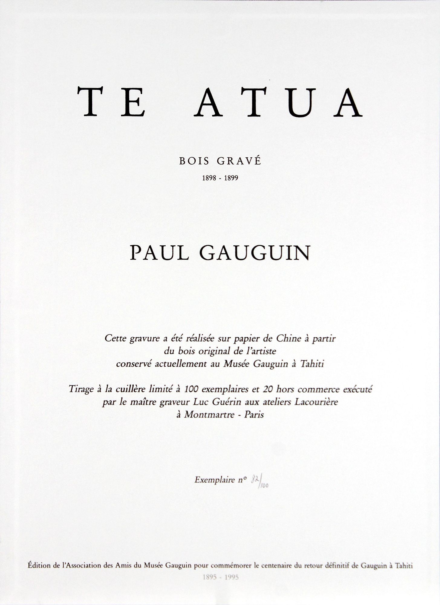 Paul Gauguin | Te Atua Gauguin Woodcut in Original Canvas Porfolio by ...