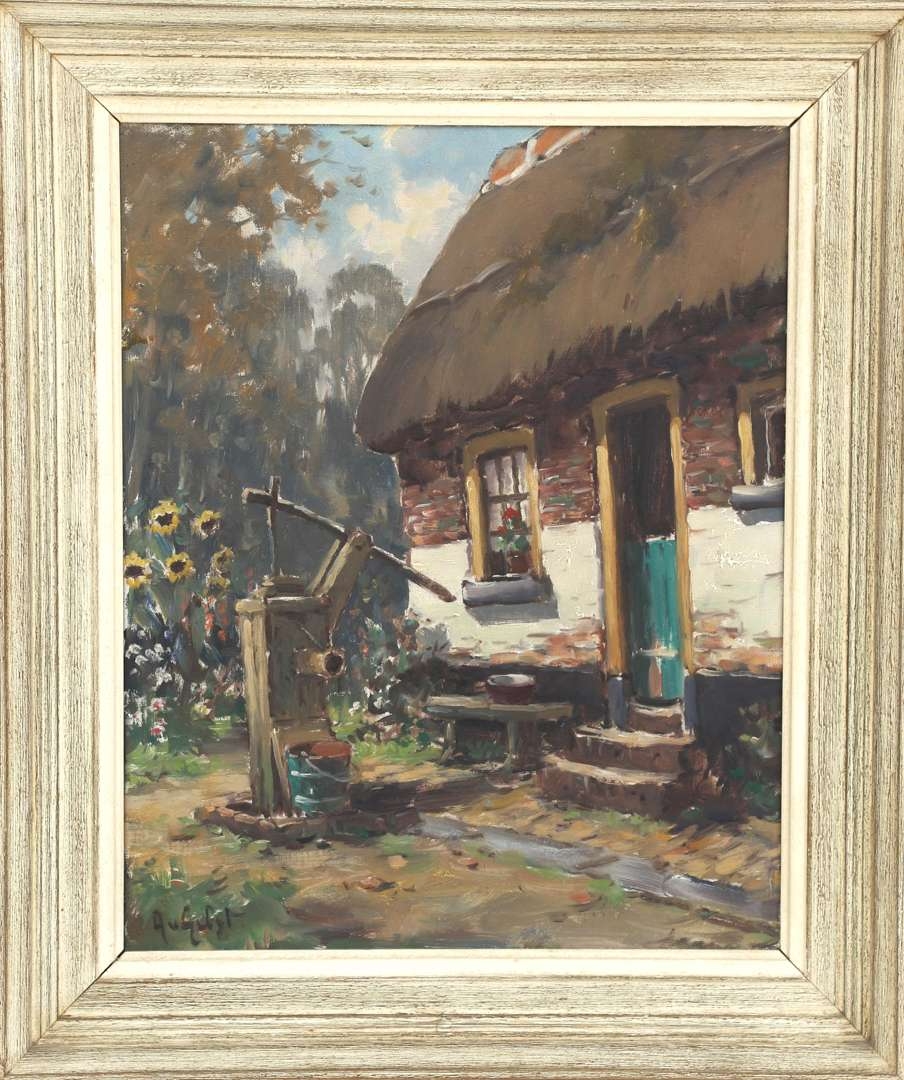 Arnout Van Gilst | Zicht op een boerderij met waterpomp op een zonnige dag | MutualArt