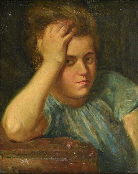 Teofilo Patini | Teofilo Patini FANCIULLA PENSOSA olio su tela | MutualArt