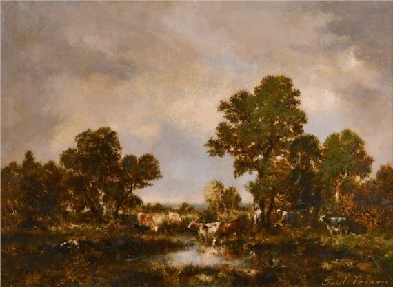 Paul Vernon | Cows in a Barbizon landscape | MutualArt