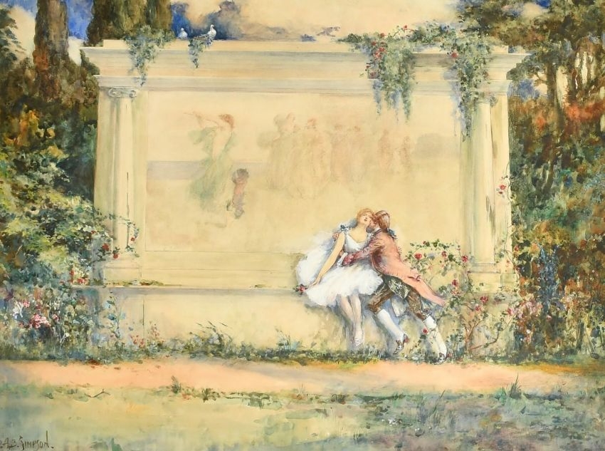 Alexander Brantingham Simpson | Young lovers in embrace sat by a ...