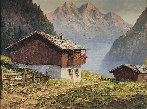 Kurt Moser | Kurt Moser 12x16 O/L Farmhouse in Austria | MutualArt
