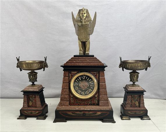 Egyptian Revival | EGYPTIAN REVIVAL MANTEL CLOCK GARNITURE | MutualArt