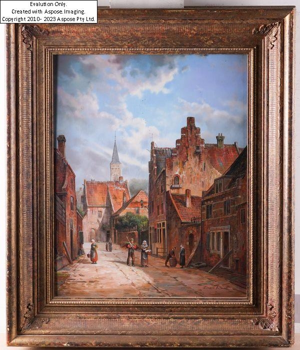 David Ronald | Street scene with a church spire | MutualArt