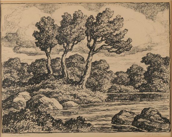 Birger Sandzén | Tree filled landscape | MutualArt