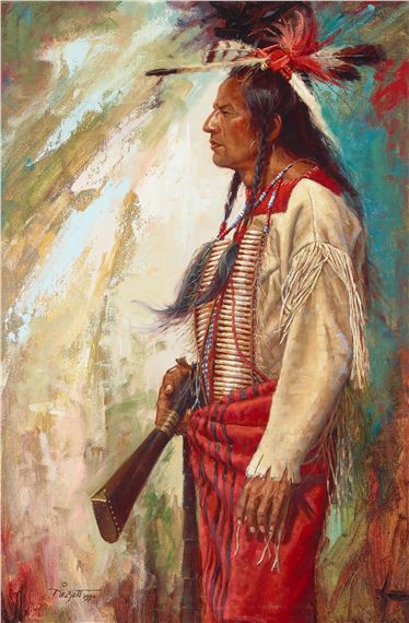 John DeMott | Portrait of a Native American Warrior (1990) | MutualArt
