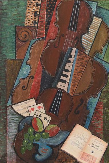 Russian School, 20th Century | CUBIST STILL LIFE OF MUSICAL INSTRUMENTS ...