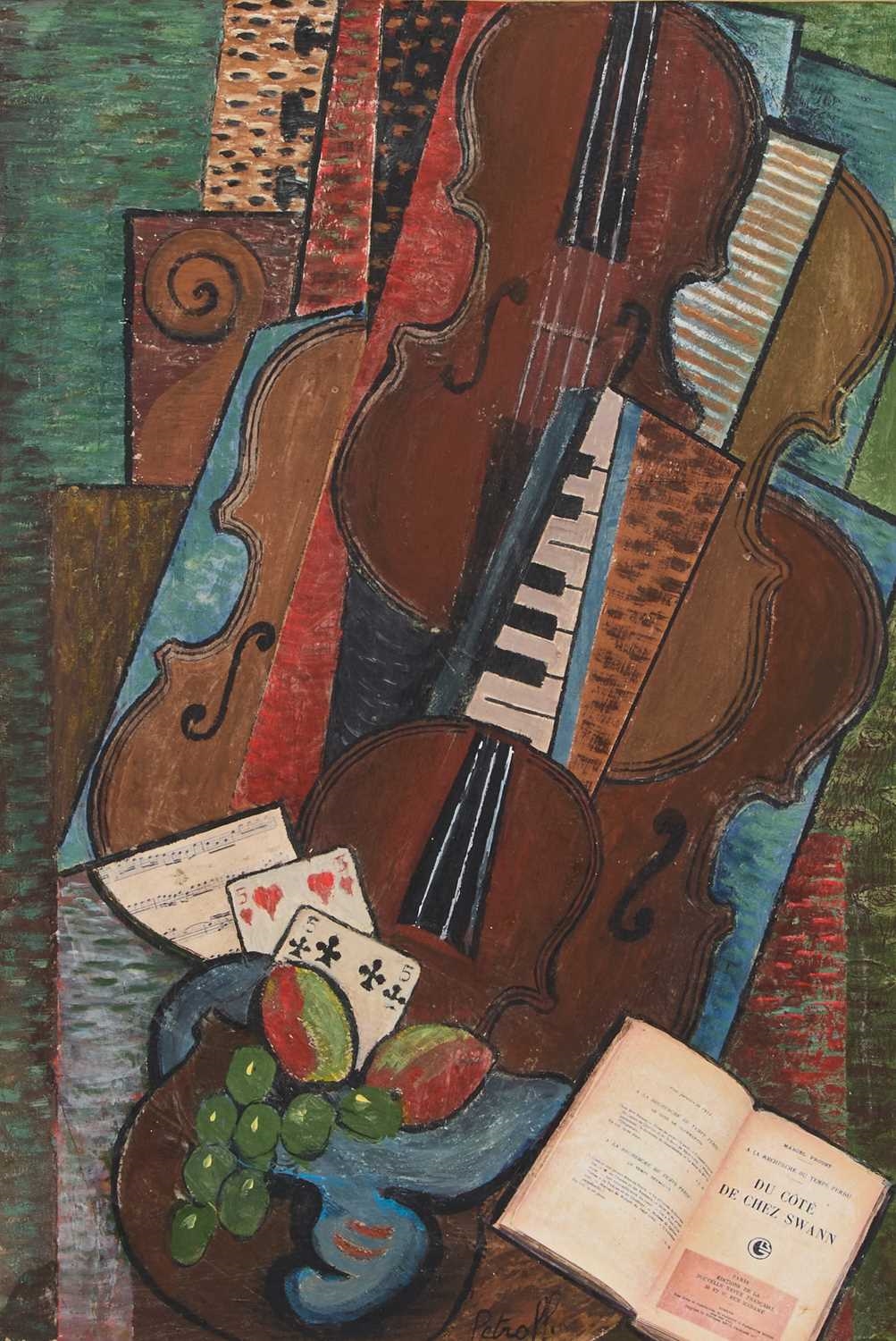 Russian School, 20th Century | CUBIST STILL LIFE OF MUSICAL INSTRUMENTS ...