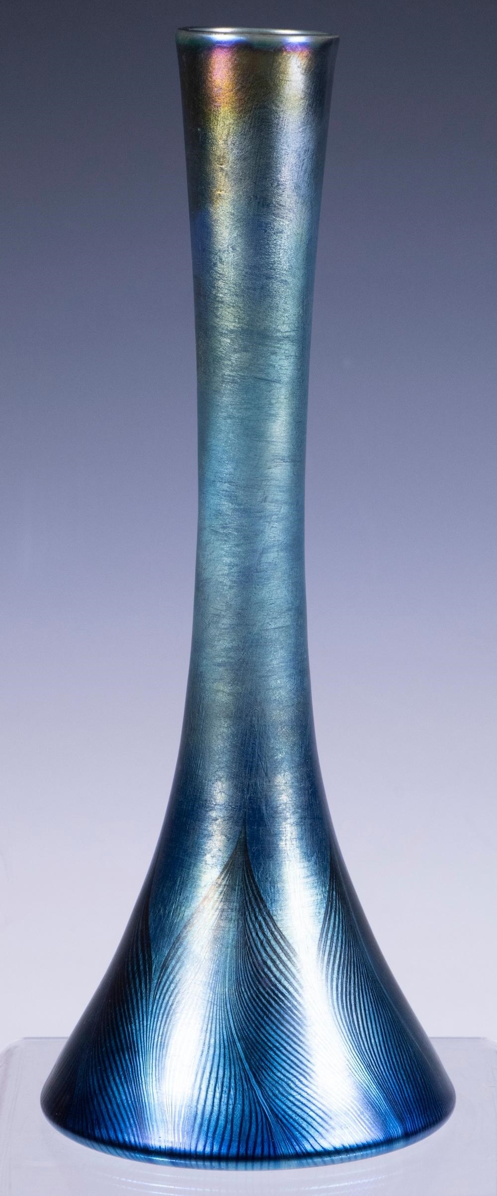 Louis Comfort Tiffany | TIFFANY BLUE FAVRILE PULLED FEATHER VASE (Early ...