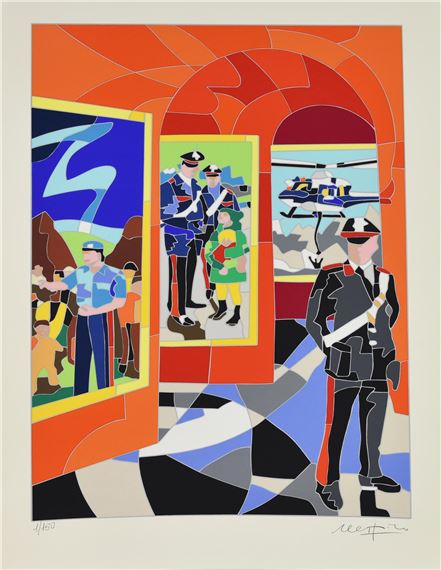 Ugo Nespolo | Ugo Nespolo I CARABINIERI TRA LA GENTE (2010) | MutualArt