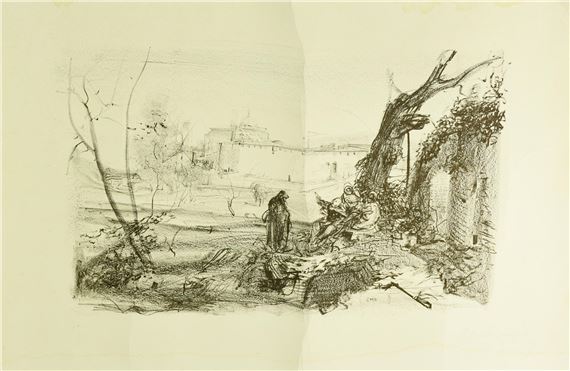 Pietro Annigoni | VEDUTA CON FIGURE litografia | MutualArt