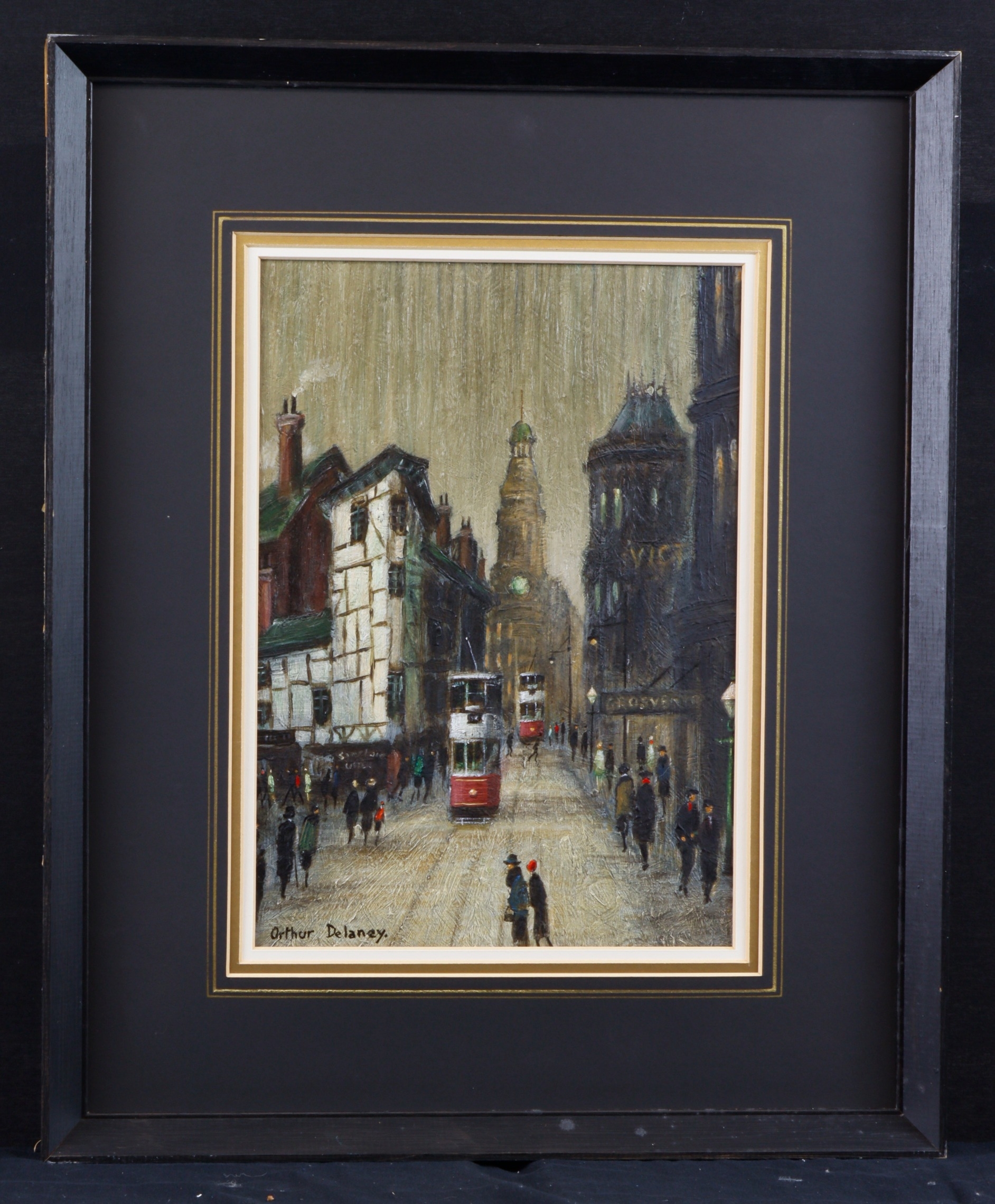 Arthur Delaney | Manchester Street Scene, with figures and trams by The ...