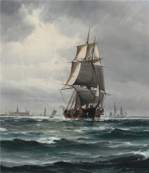 Vilhelm Bille | A sailship at the ocean | MutualArt