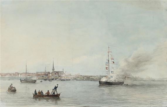 Frederik Theodor Kloss | A view of Nyborg on Funen seen from the water ...