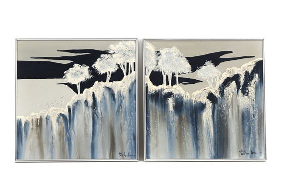 Stephen Kaye | Landscape with trees and cliffs | MutualArt