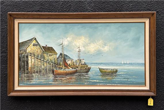Mayer | Vintage Mid Century Original Oil on Canvas Harborscape signed ...