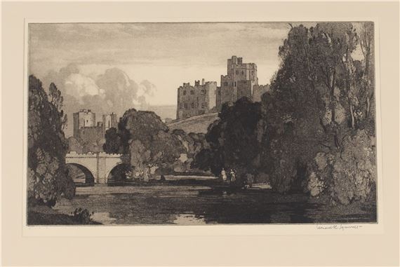 Leonard Russell Squirrell | pencil signed etching of a castle by a ...