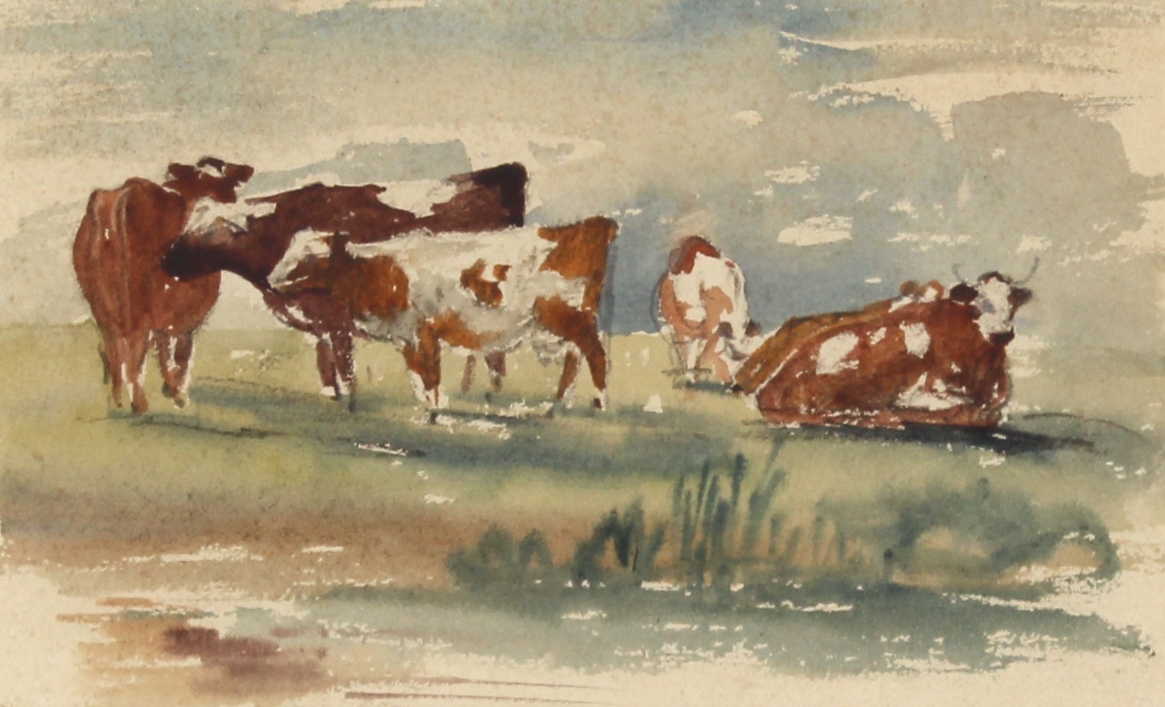 George James | study of cattle by a river | MutualArt