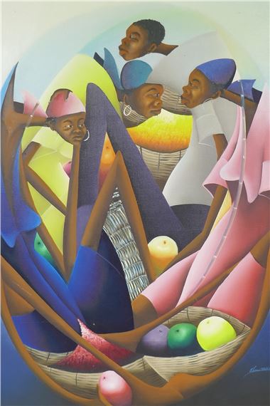 Jacques Louissaint | female figures with baskets of fruit | MutualArt
