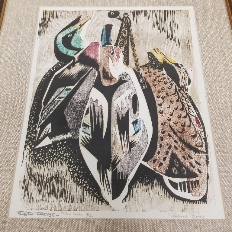 Pearce Bates | Pearce Bates MCM signed woodcut Old Decoys | MutualArt
