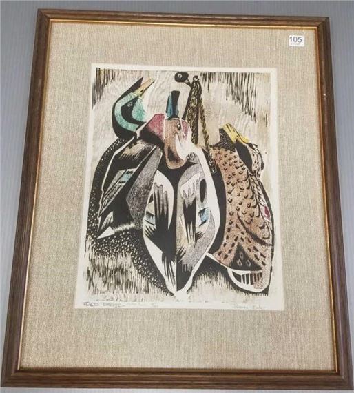 Pearce Bates | Pearce Bates MCM signed woodcut Old Decoys | MutualArt