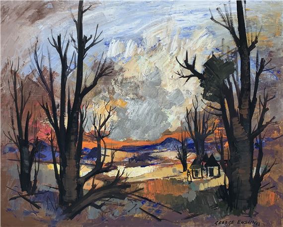 George Enslin | Landscape with trees and huts (1983) | MutualArt