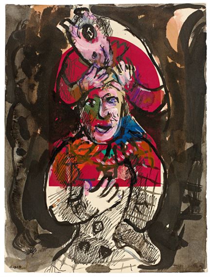 Marc Chagall | Rêve nocturne de deux clowns en rouge (1971) | MutualArt
